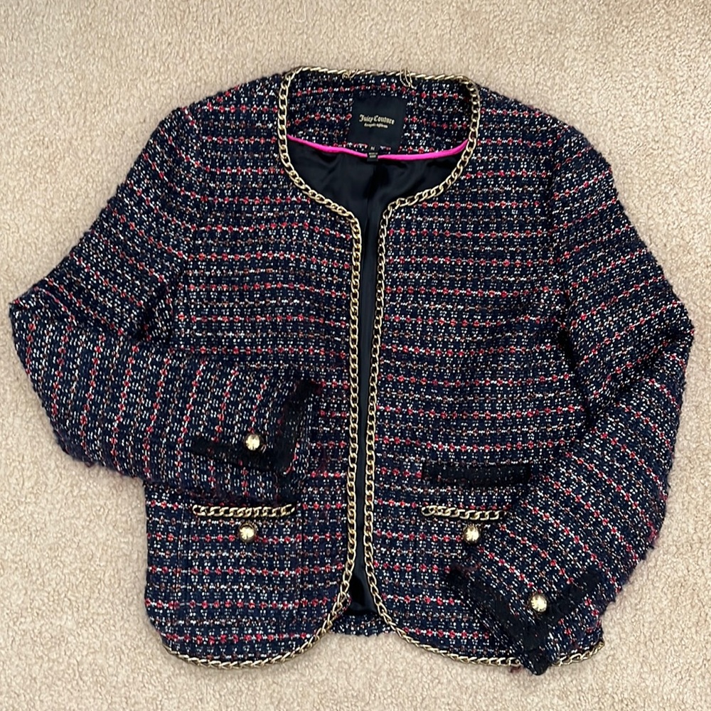 Juicy Couture Chain Edge Tweed Jacket Size Medium - Gem